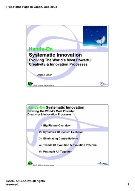 Hands-On Systematic Innovation