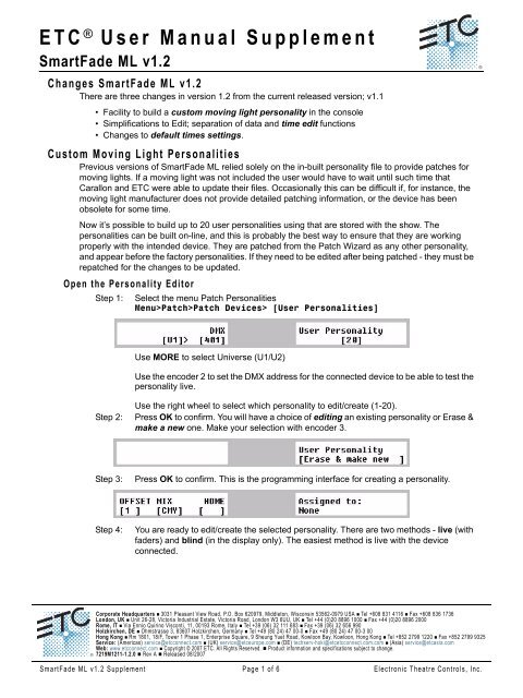 User Manual Supplement Smartfade ML v1.2 - ETC