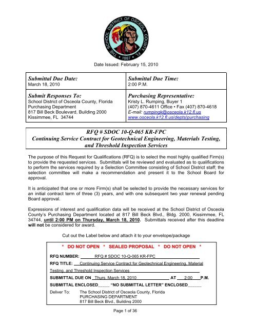 Continuing Service Contract for Geotechnical, Materials Testing ...