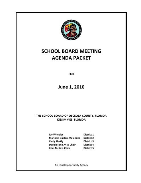 SCHOOL BOARD MEETING AGENDA PACKET - Osceola County ...