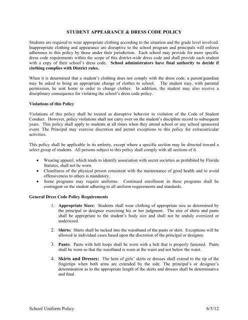 student appearance & dress code policy - Osceola County School ...