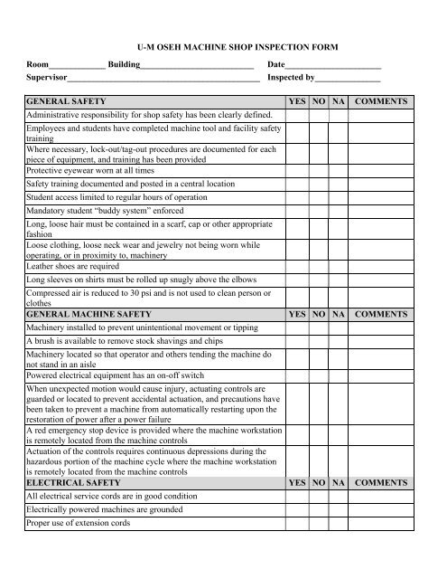 GENERAL MACHINE SAFETY - OSEH