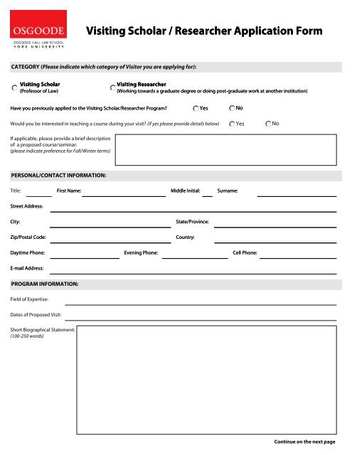 Visiting Scholar / Researcher Application Form - Osgoode Hall Law ...