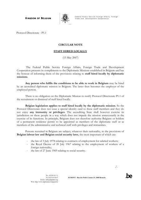 CIRCULAR NOTE STAFF HIRED LOCALLY (15 May 2007 ... - Belgium