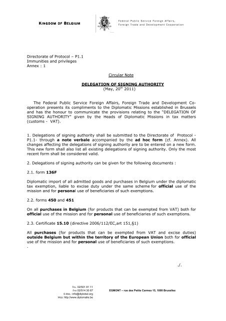 Delegation of signing authority - Belgium