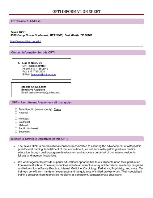 OPTI INFORMATION SHEET