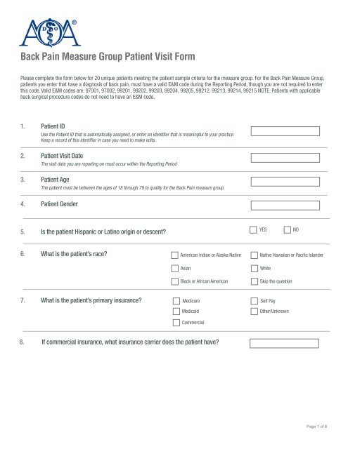 Back Pain Measure Group Patient Visit Form - American Osteopathic ...