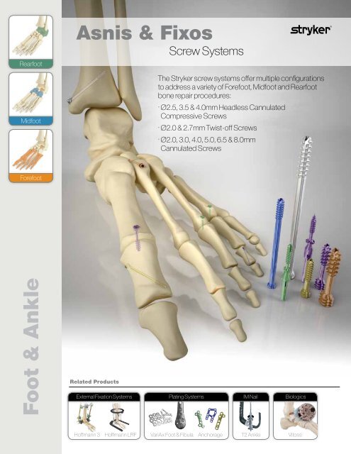 Asnis & Fixos Screws Sales Sheet - Stryker