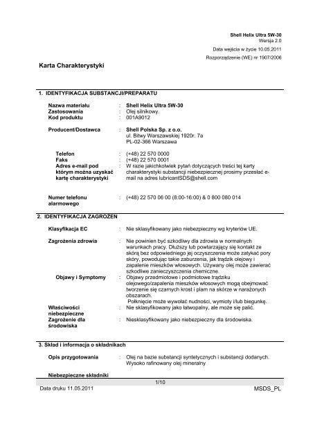 Karta Charakterystyki - Shell