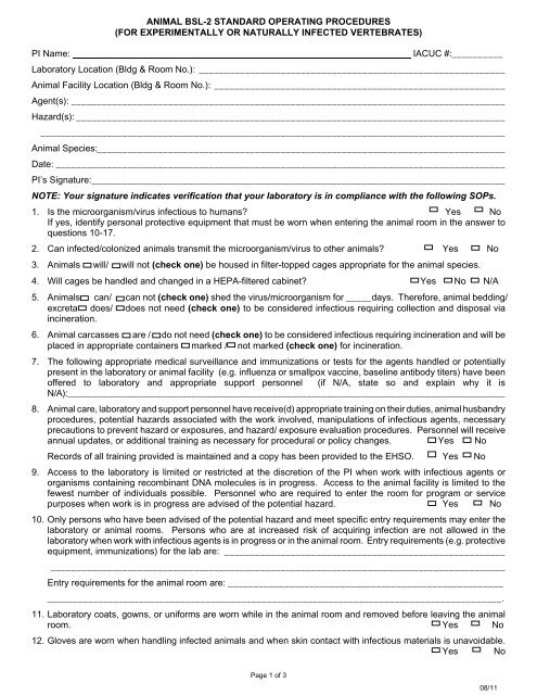 Animal Biosafety Level 2 SOP Form