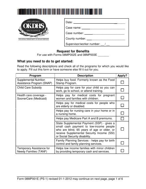 Form 08MP001E (PS-1) - OKDHS