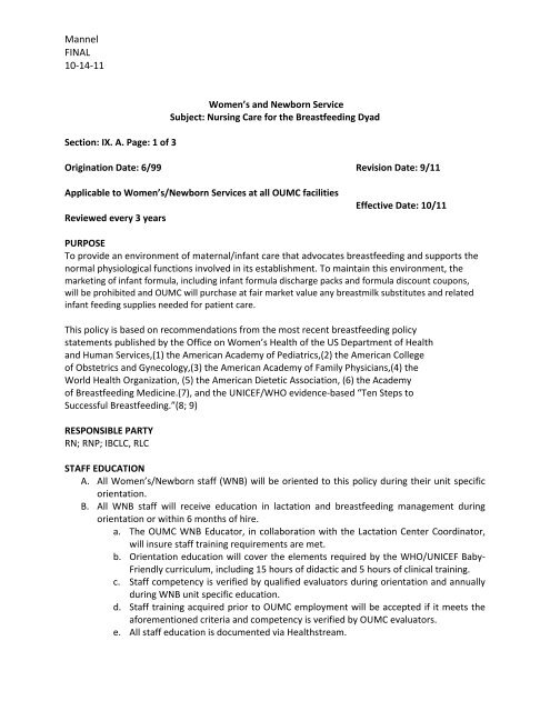 Sample Baby-Friendly hospital breastfeeding policy ... - OU Medicine