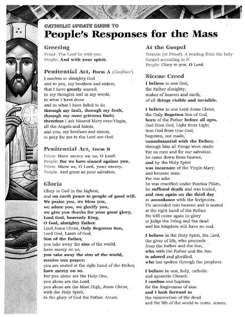 People's Responses for the Mass (Pew Card) - Our Lady of Hope