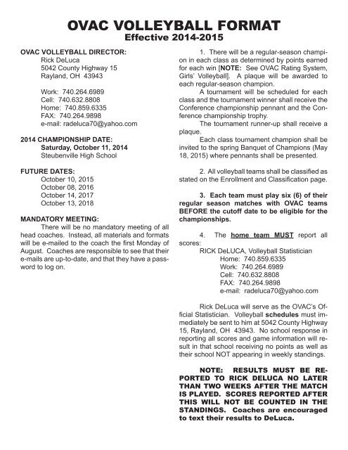OVAC VOLLEYBALL FORMAT