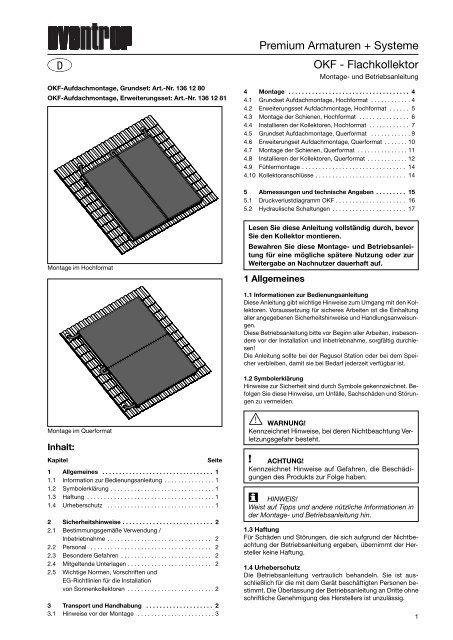 Premium Armaturen + Systeme OKF - Flachkollektor - Oventrop Premium Armaturen + Systeme OKF - Flachkollektor - Oventrop