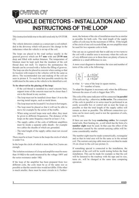 vehicle detectors - installation and instructions of the loop