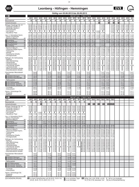 Ersatzfahrplan Linie 651