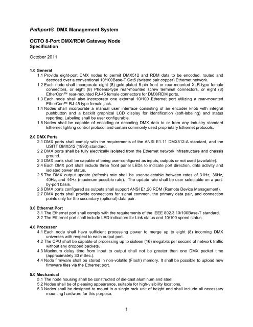 Pathport Octo Specifications - City Theatrical