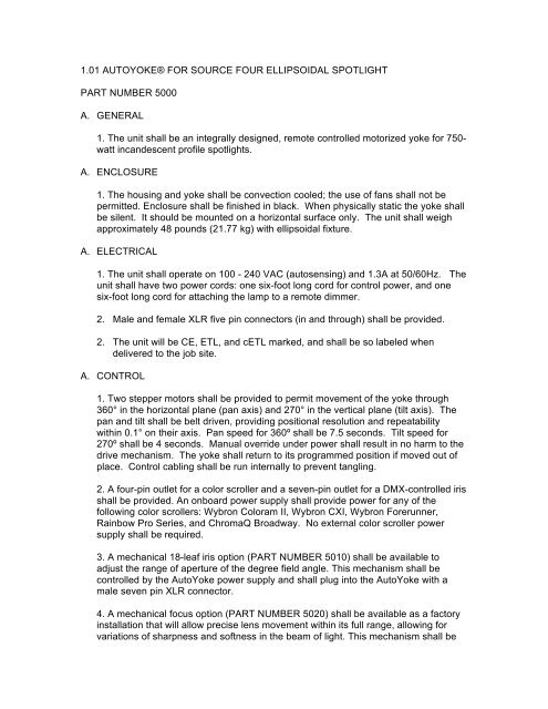 AutoYoke for S4 Ellipsoidal - Specifications Sheet - City Theatrical