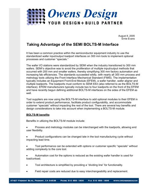 Taking Advantage of the SEMI BOLTS-M Interface - Owens Design
