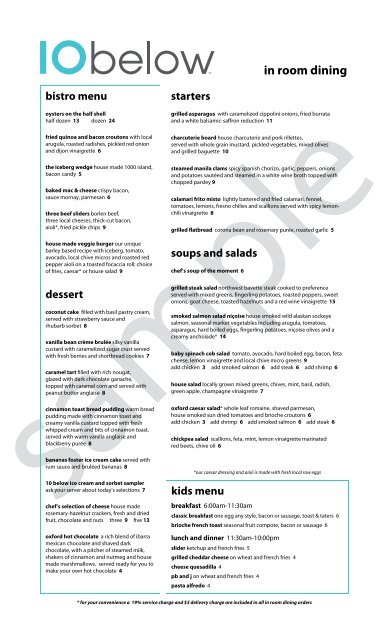 in-room dining menu here - The Oxford Hotel