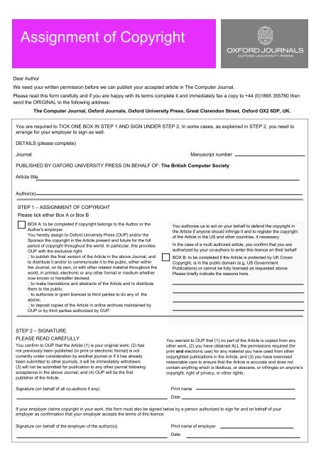 Assignment of Copyright - Oxford Journals