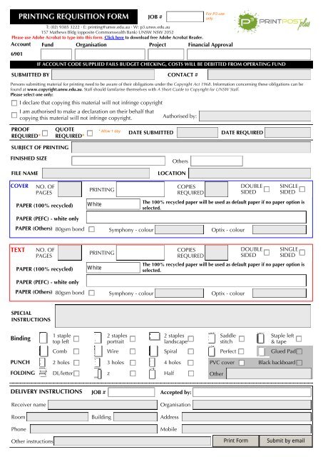 Print Requisition Form - P3.unsw.edu.au