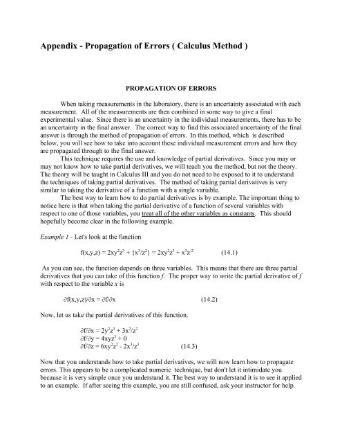 Appendix D-Propagation of Error