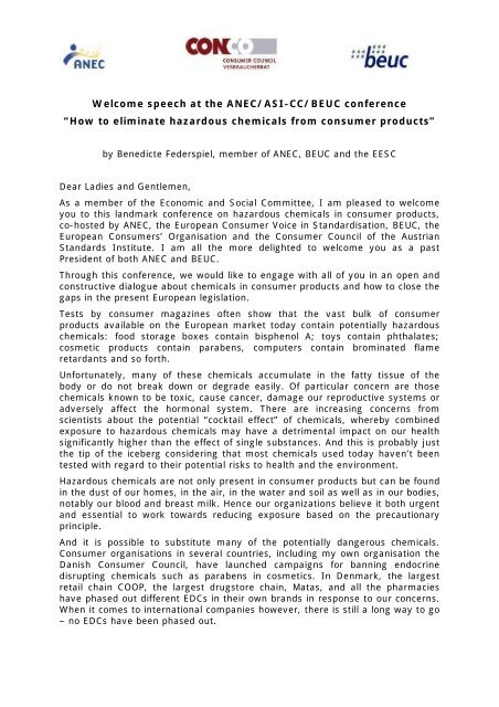 Welcome speech to the conference - ANEC