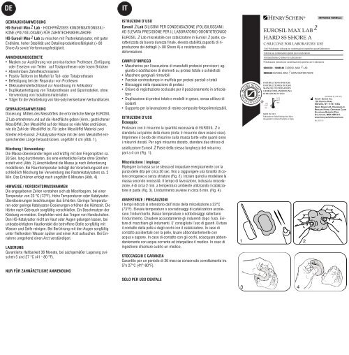 Eurosil max laB Hard 85 sHorE a 2 - Henry Schein Corporate Brand
