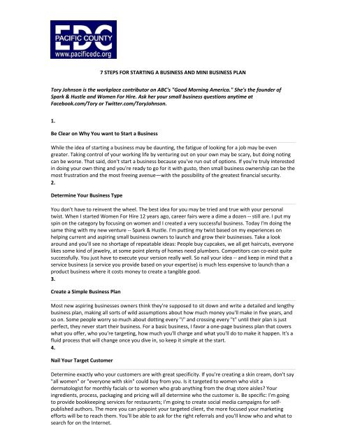 7 Tips for Starting a Business and Mini Business Plan