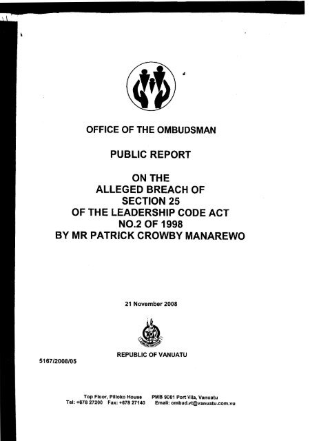 PUBLIC REPORT ON THE ALLEGED BREACH OF ... - PacLII