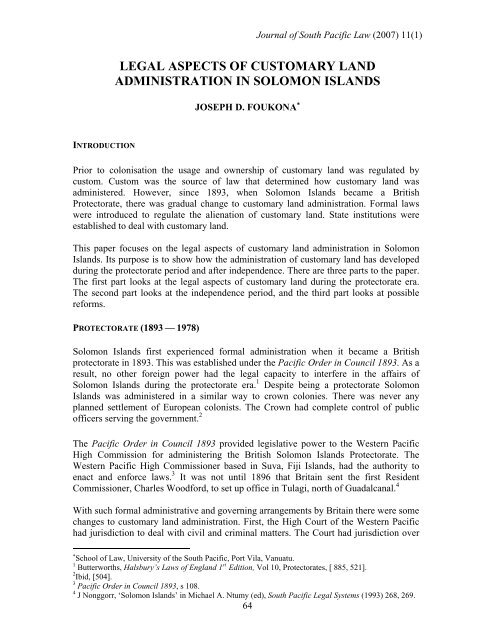 legal aspects of customary land administration in solomon ... - PacLII