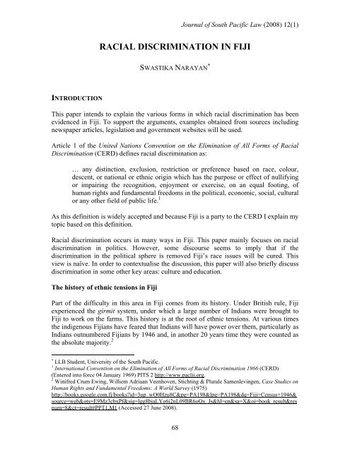 RACIAL DISCRIMINATION IN FIJI - PacLII