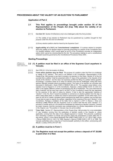 Part 2 Proceedings about the validity of an election to ... - PacLII