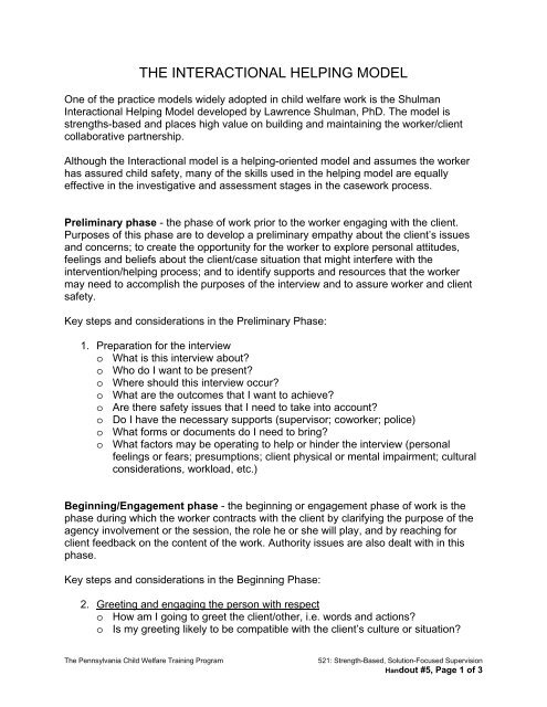 the interactional helping model - Pennsylvania Child Welfare ...