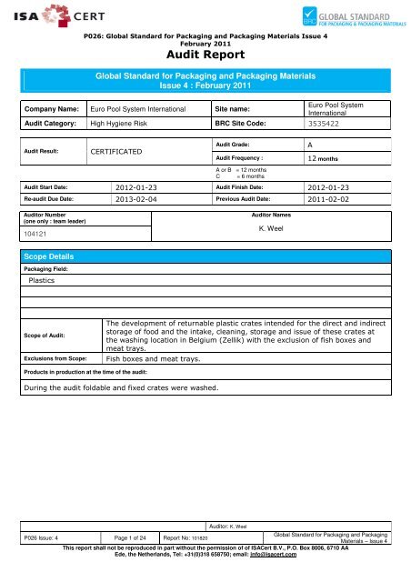 Brc-Iop audit report - Euro Pool System