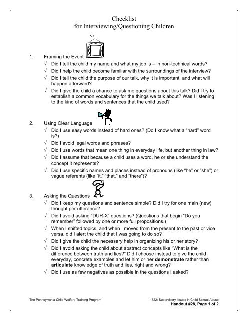 Checklist for Interviewing/Questioning Children - Pennsylvania Child ...