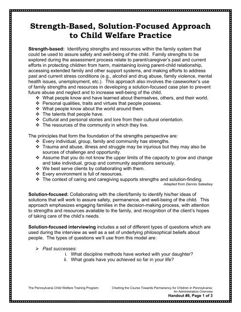 Strength-Based, Solution-Focused Approach to Child Welfare Practice