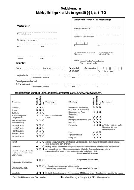 Meldeformular - Meldepflichtige Krankheiten