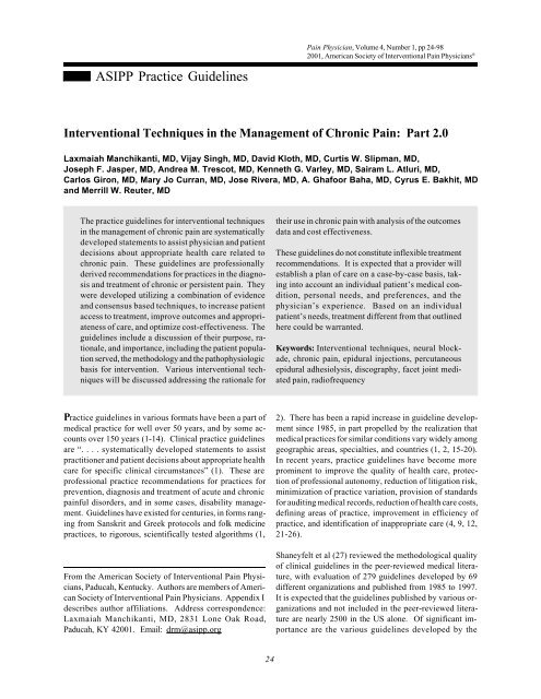 ASIPP Practice Guidelines - Pain Physician