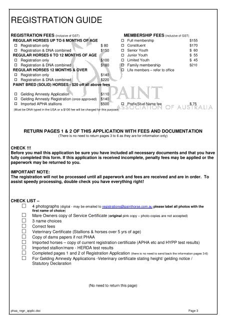 REGISTRATION GUIDE - Paint Horse Association of Australia