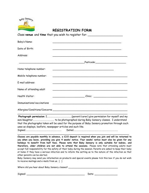 REGISTRATION FORM - Baby Sensory