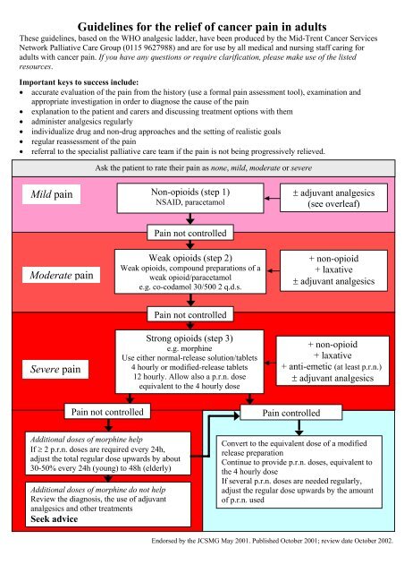 Guidelines for the relief of cancer pain in adults - Palliativedrugs.com