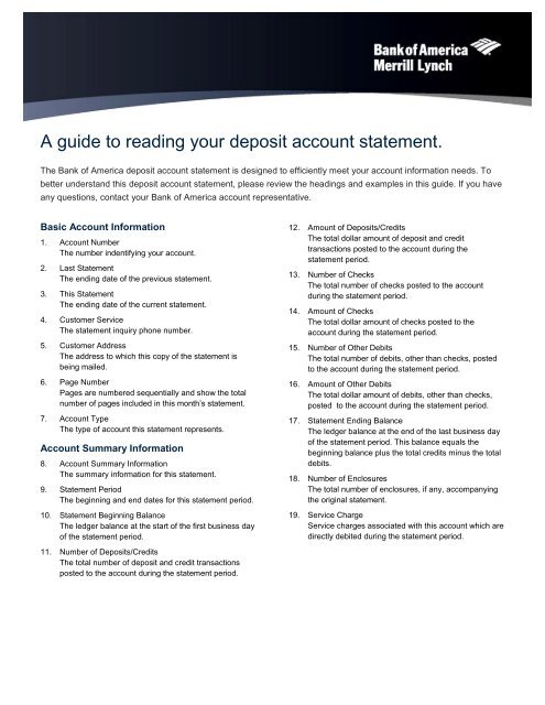 A guide to reading your deposit account statement. - The School ...
