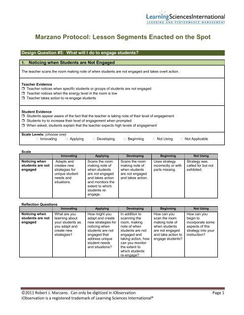 Marzano Protocol: Lesson Segments Enacted on the Spot