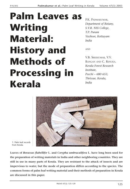 Palm Leaf Writing In - International Palm Society