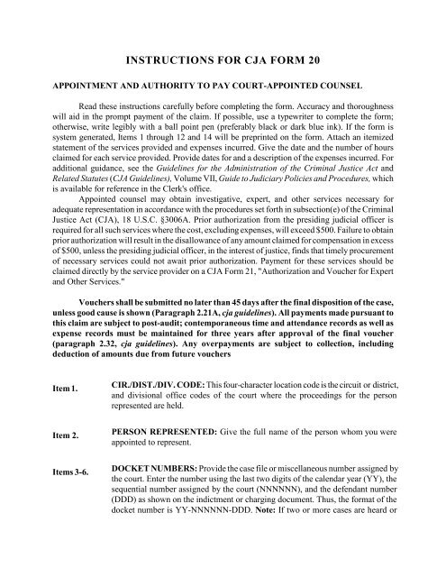 INSTRUCTIONS FOR CJA FORM 20