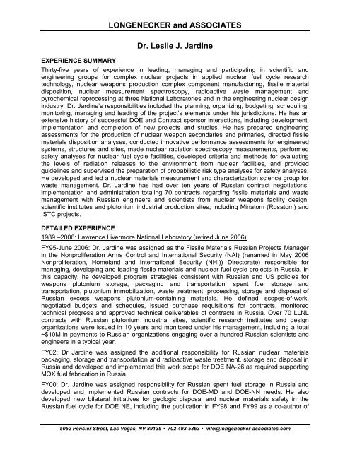 LONGENECKER and ASSOCIATES Dr. Leslie J. Jardine