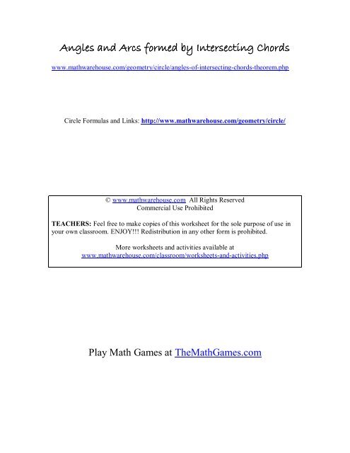 Angles and Arcs formed by Intersecting Chords - Math Warehouse